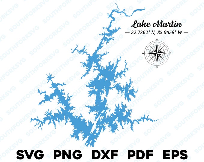 Lake Martin Map Art C. 1930 Hand Drawn Artwork 11 X 14 and up Lake ...