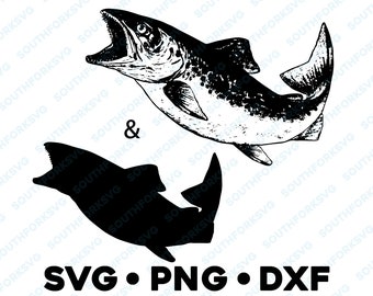 Trout Silhouette Outline Svg Png Dxf Rainbow Brook Brown Salmon Vector - Etsy