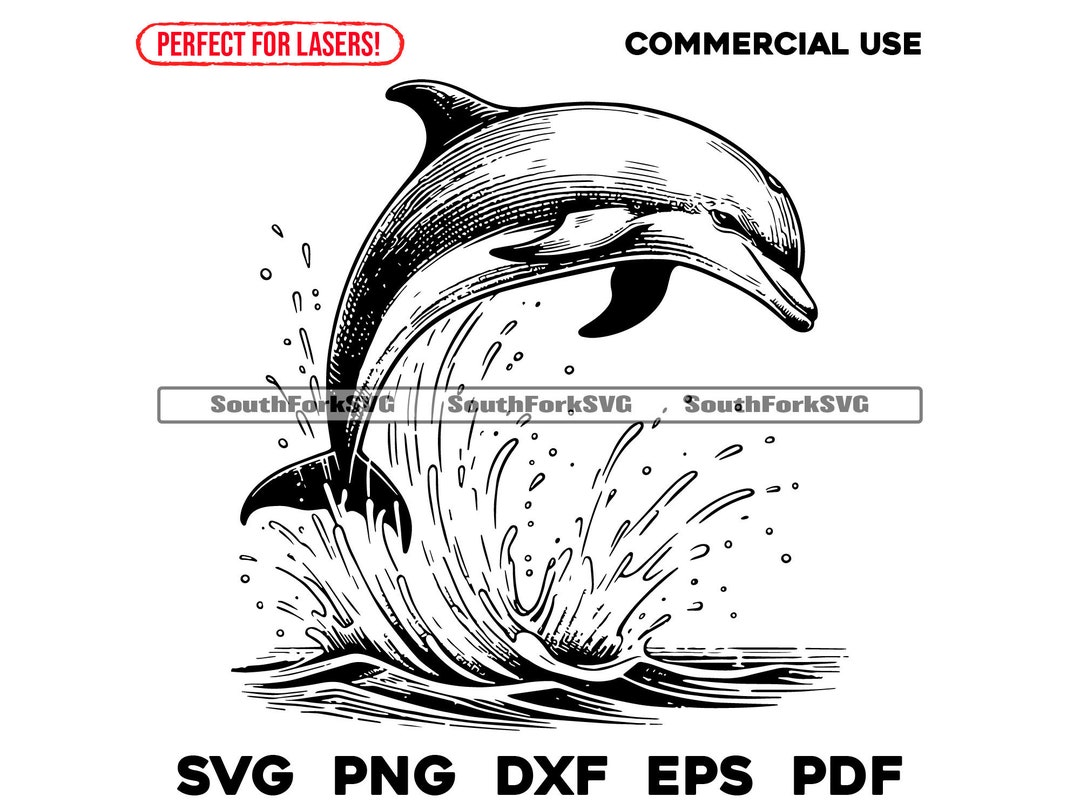 Laser Engrave File Dolphin Jumping | Svg Png Dxf Eps Pdf | Transparent ...