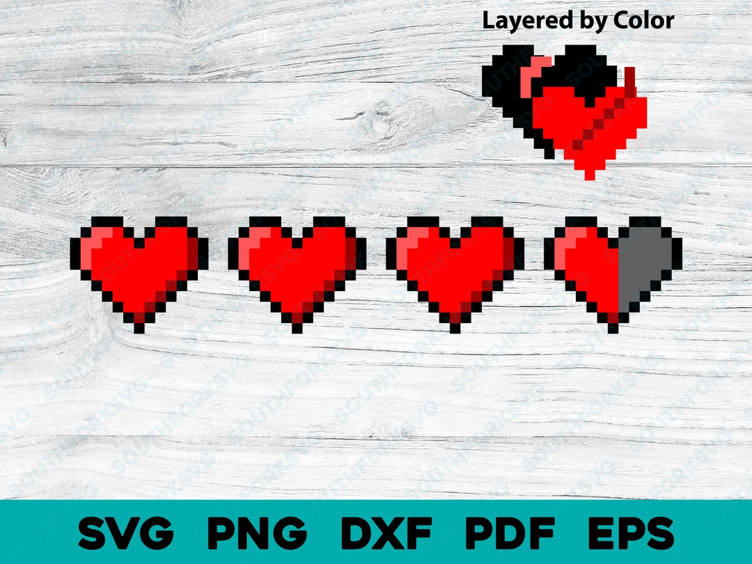 8 Bit Hearts Health Life Hearts Svg Png Dxf Pdf Eps Layered by Color ...