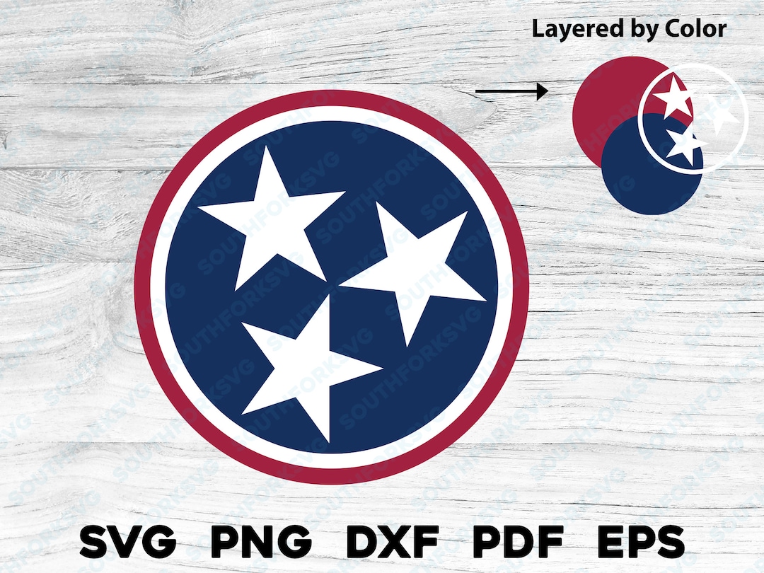 Tennessee Tri-star Red White and Blue Layered Svg Png Dxf Eps Pdf ...