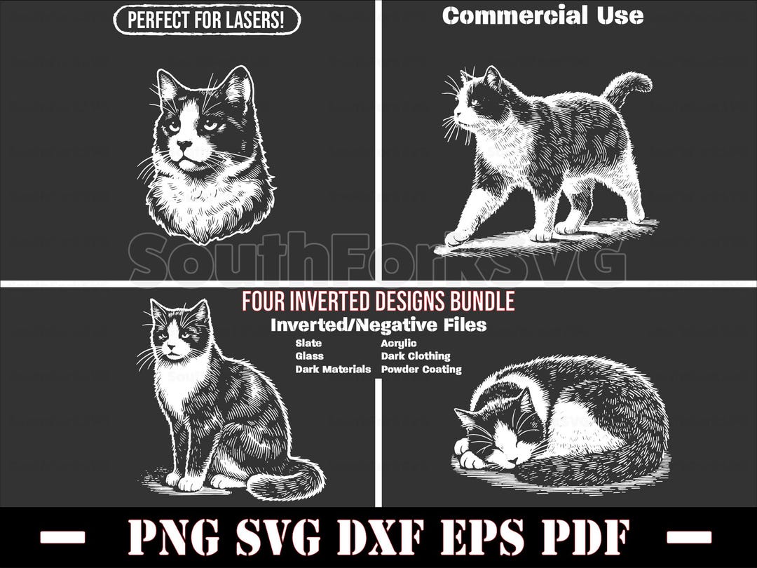 Inverted Tuxedo Cat Bundle Svg Png Dxf Eps Pdf Vector Graphic Print ...