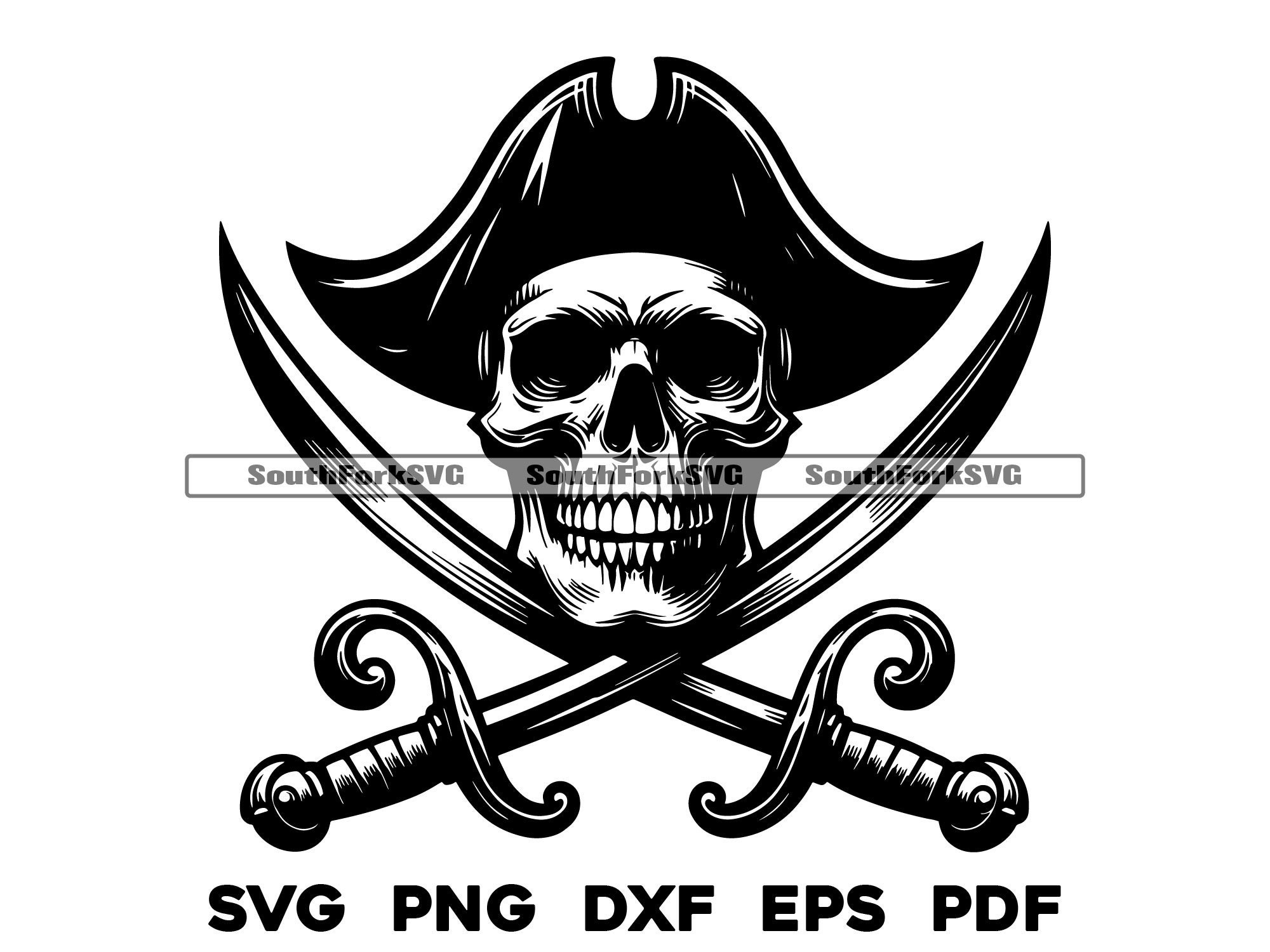 Pirate Skull & Crossed Swords | Svg Png Dxf Eps Pdf | Vector Graphic ...