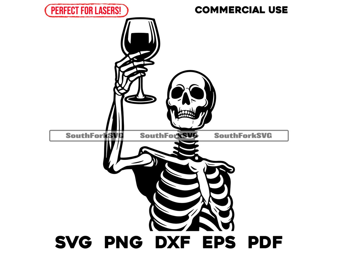 Skeleton Holding Wine Glass Svg Png Dxf Eps Pdf | Transparent Vector ...