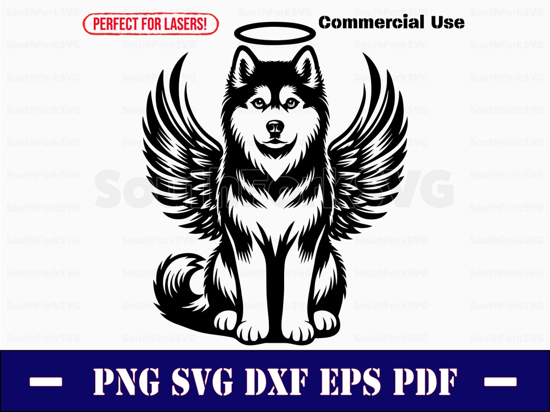 Siberian Husky Angel Wings & Halo Svg Png Dxf Eps Pdf | Vector Graphic ...