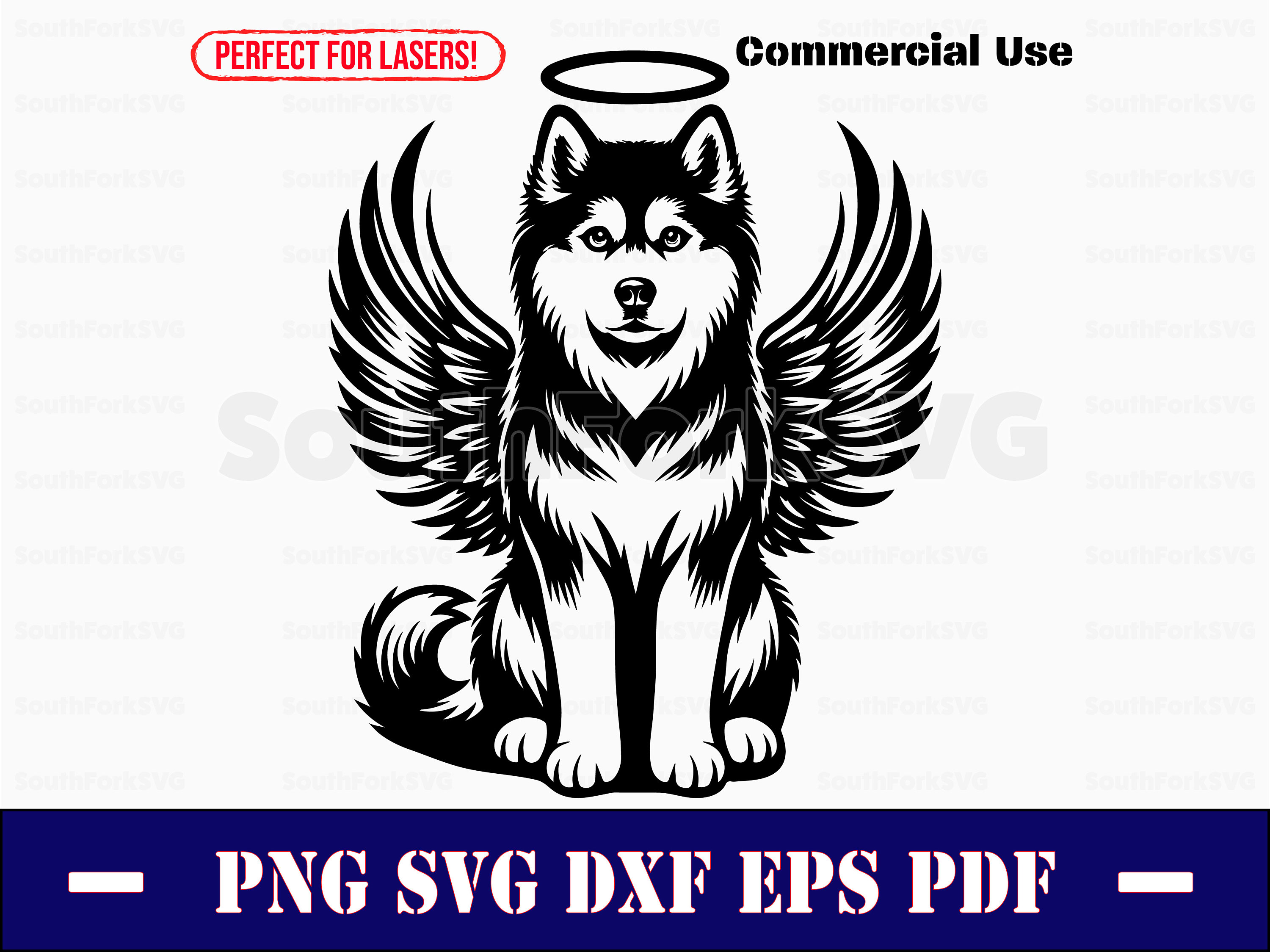 Siberian Husky Angel Wings & Halo Svg Png Dxf Eps Pdf Vector Graphic ...