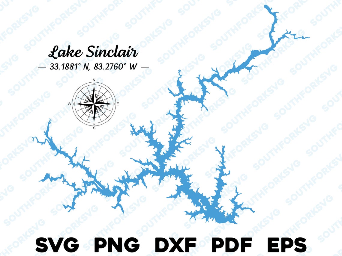 Lake Sinclair Georgia Map Shape Silhouette Svg Png Dxf Pdf Eps Vector ...