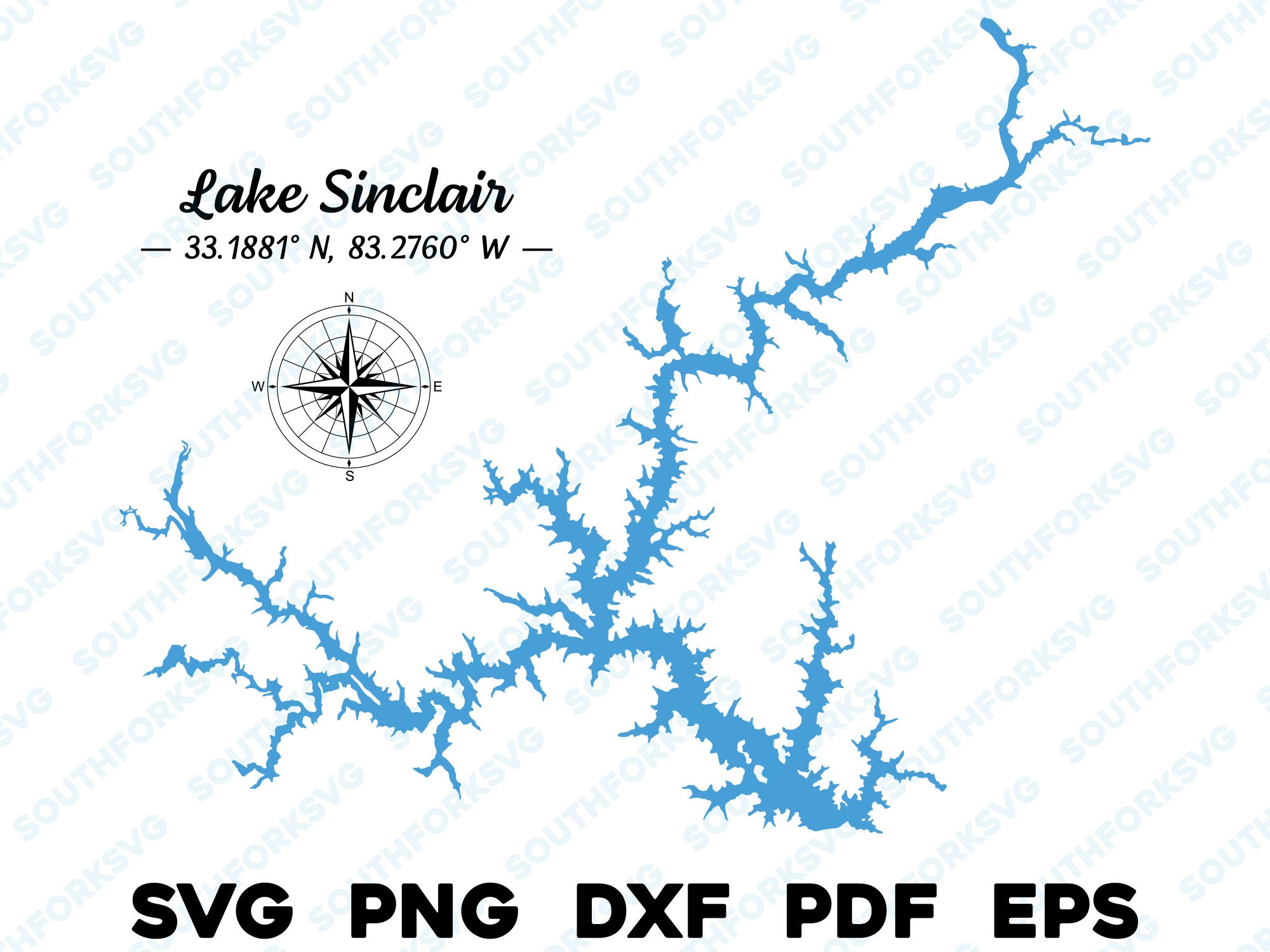 Lake Sinclair Georgia Map Shape Silhouette Svg Png Dxf Pdf Eps Vector ...