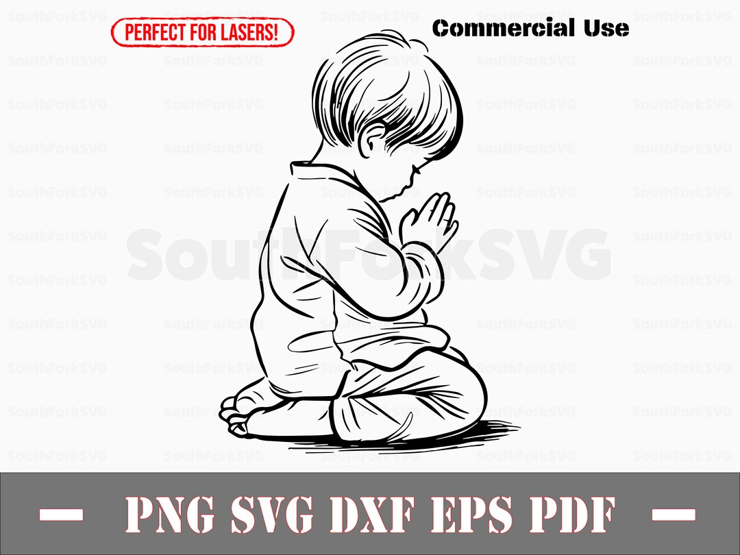 Child Kneeling Praying Laser Engrave Files Svg Png Dxf Eps Pdf | Vector ...
