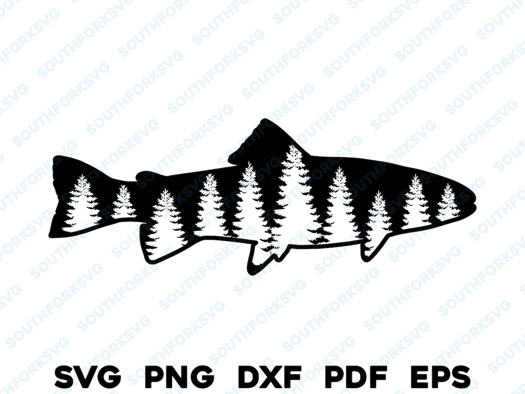 Trout Trees Outline Silhouette Rainbow Brook Brown Salmon Svg Png Dxf ...