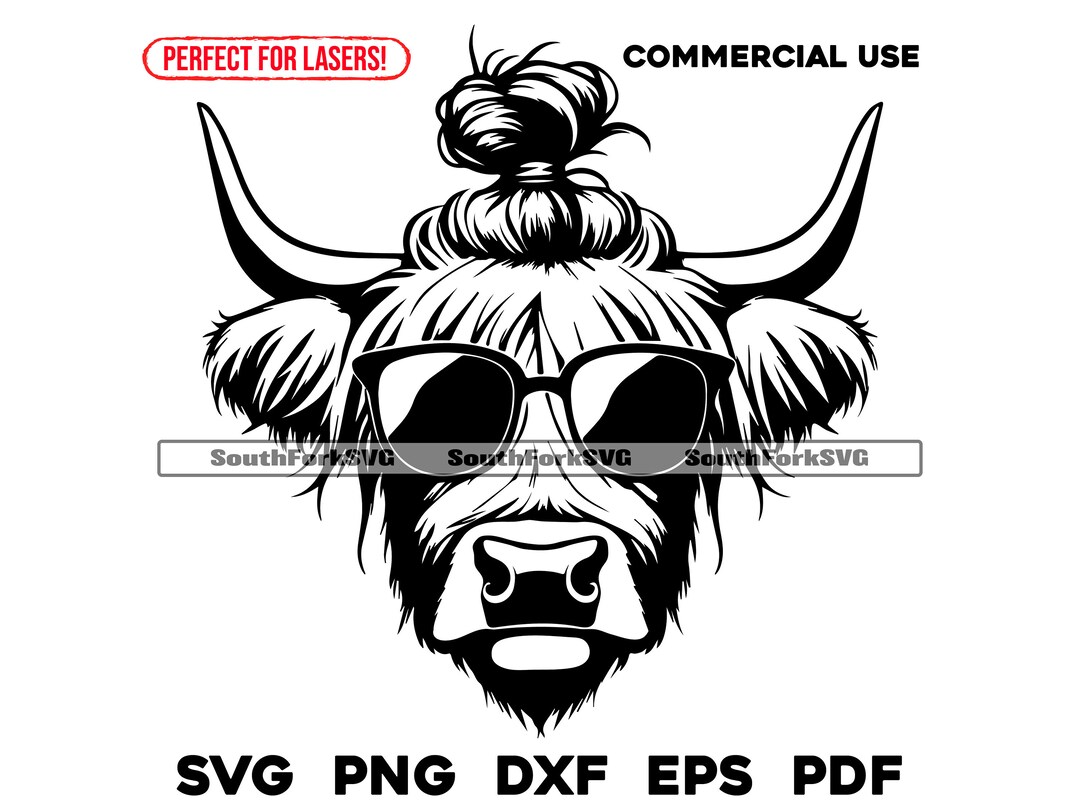 Highland Cow Messy Bun Sunglasses Svg Png Dxf Eps Pdf Transparent ...