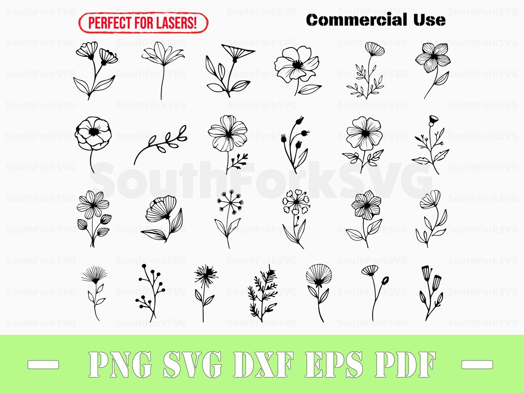 Simple Line Art Flower SVG Bundle Svg Png Dxf Eps Pdf | Vector Graphic ...