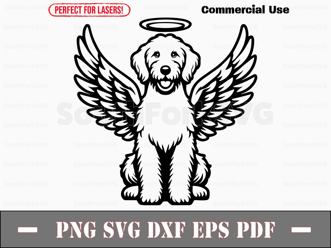 Goldendoodle Dog Angel Wings & Halo | Svg Png Dxf Eps Pdf | Vector ...