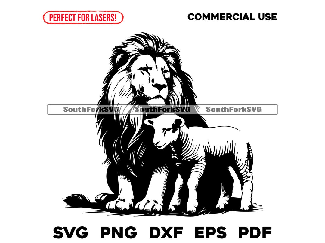 The Lion and Lamb Svg Png Dxf Eps Pdf | Laser Engrave Files Vector ...