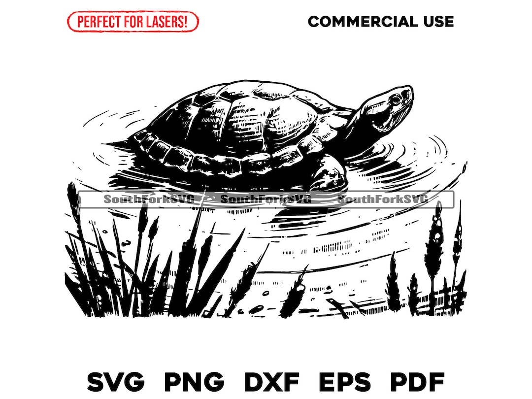 Turtle Swimming in a Pond Laser Engrave Files Svg Png Dxf Eps Pdf ...
