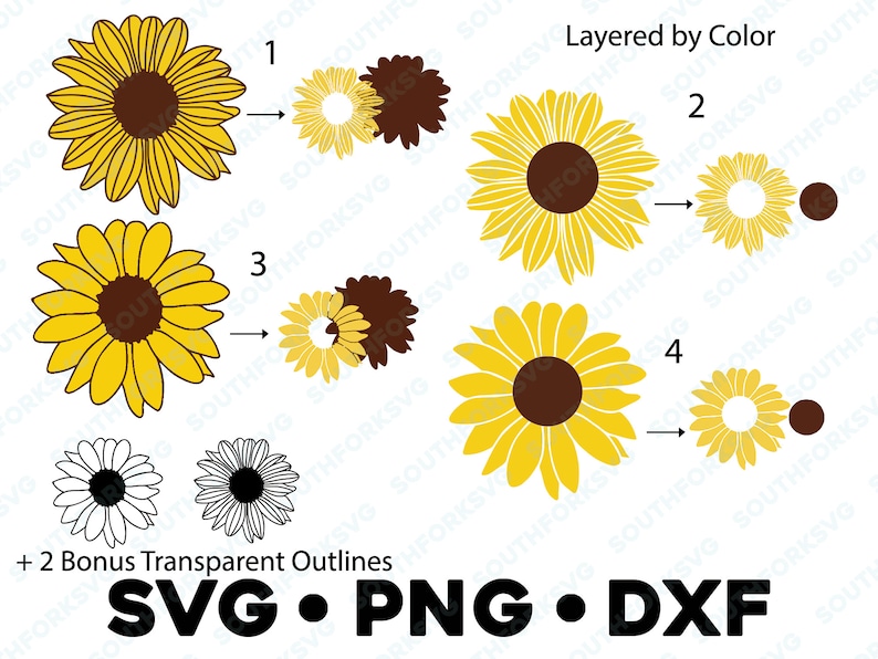 Sunflower Bundle SVG PNG DXF Layered by Color Cut File Cricut - Etsy