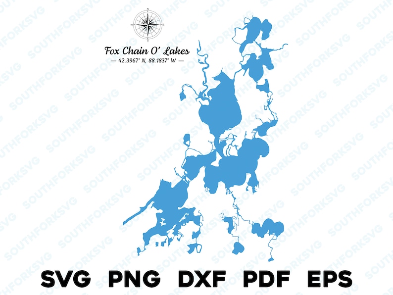 Fox Chain of Lakes IL Map Shape Silhouette Svg Png Dxf Pdf Eps - Etsy