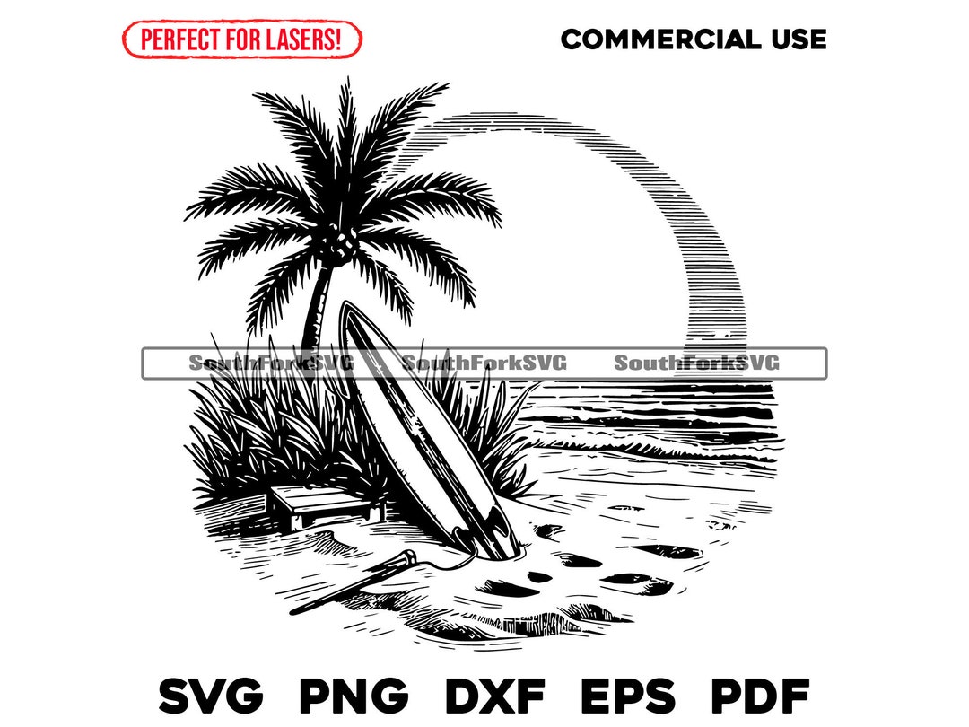 Laser Engrave File Beach Surfing Scene | Svg Png Dxf Eps Pdf ...