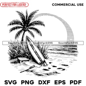 Laser Engrave File Beach Surfing Scene | Svg Png Dxf Eps Pdf ...