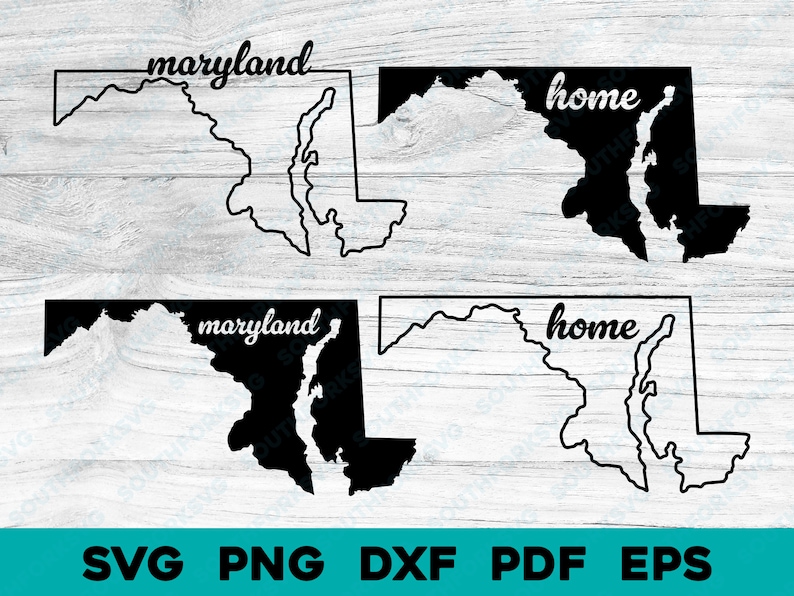 Maryland State Outline + Silhouette Script Bundle | Svg Png Dxf Eps Pdf ...