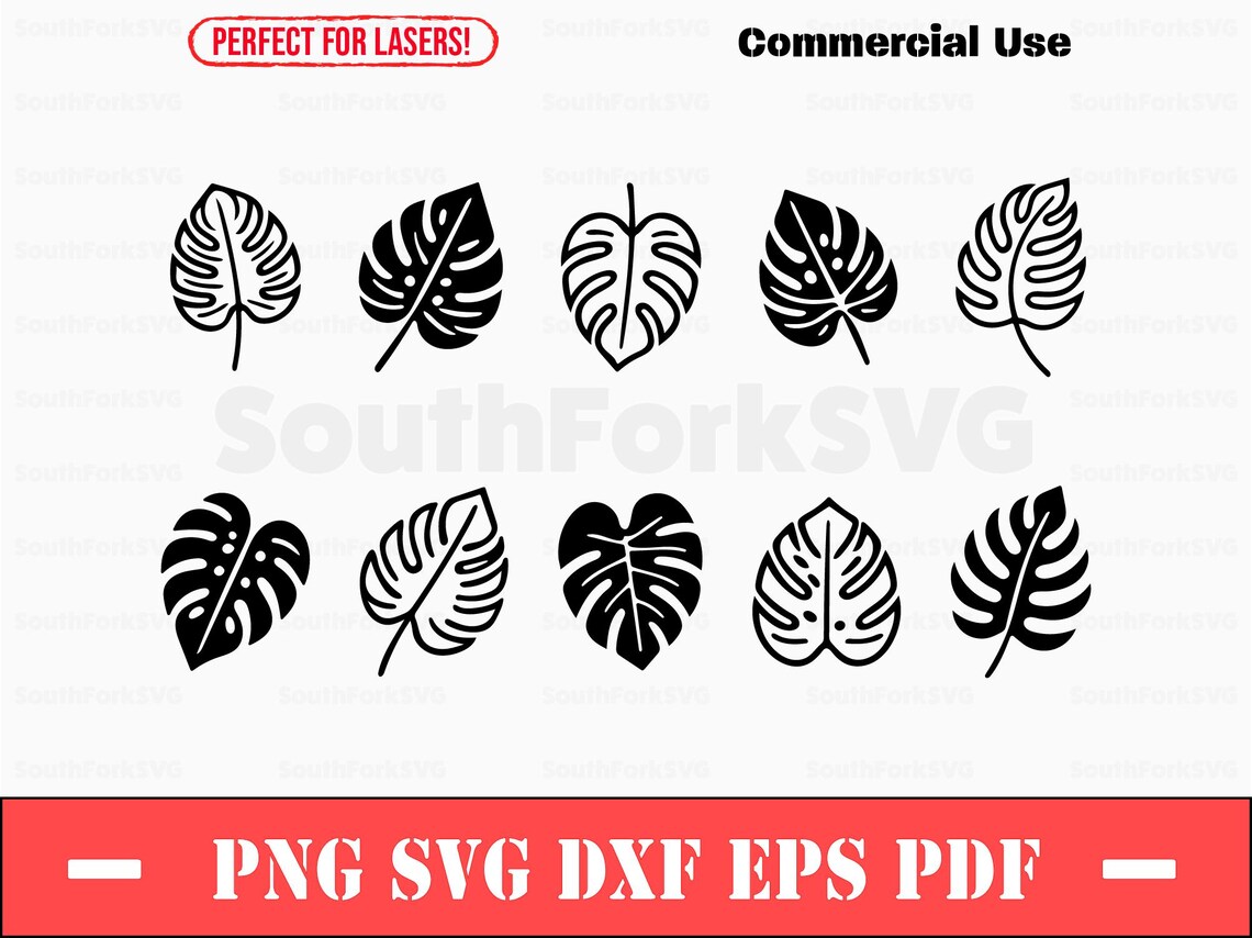Simple Monstera Leaves Bundle Svg Png Dxf Eps Pdf | Vector Cut Print ...