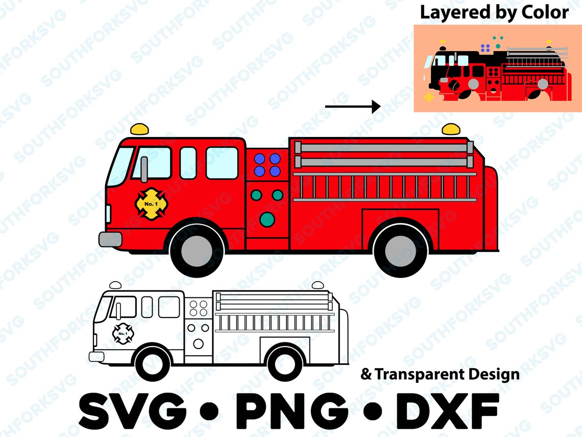 Fire Truck SVG PNG DXF Transparent Vector Graphic Design Cut - Etsy