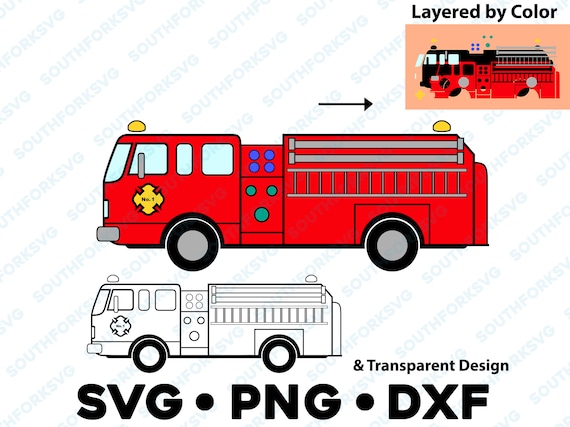 Fire Truck SVG PNG DXF Transparent Vector Graphic Design Cut - Etsy