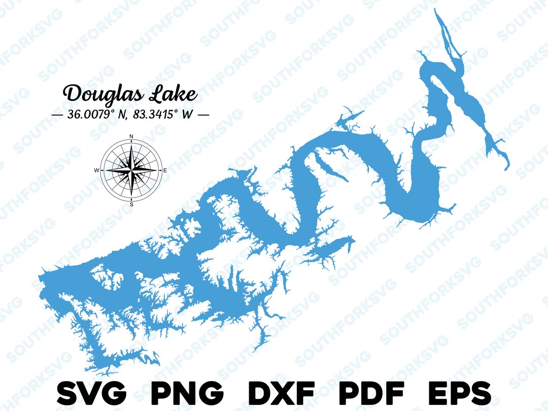 Douglas Lake Tennessee Map Shape Silhouette Svg Png Dxf Pdf Eps Vector ...
