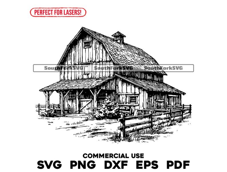 Laser Engrave File Barn Farm Scene | Svg Png Dxf Eps Pdf | Transparent ...