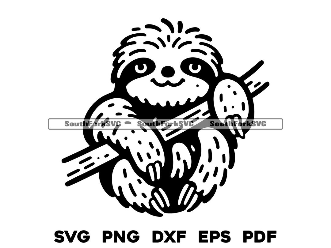Simple Sloth Hanging on Branch Design Svg Png Dxf Eps Pdf | Vector ...