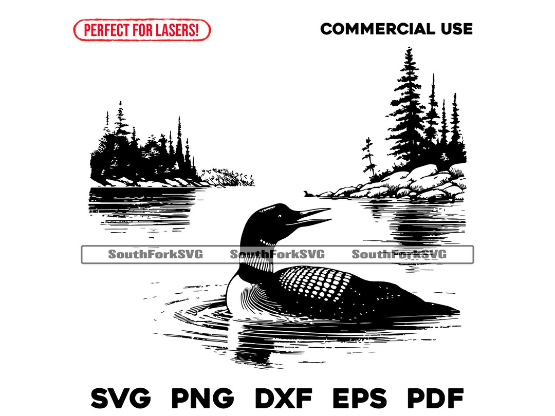 Laser Engrave Files Loon Lake Scene Svg Png Dxf Eps Pdf Vector Graphic ...