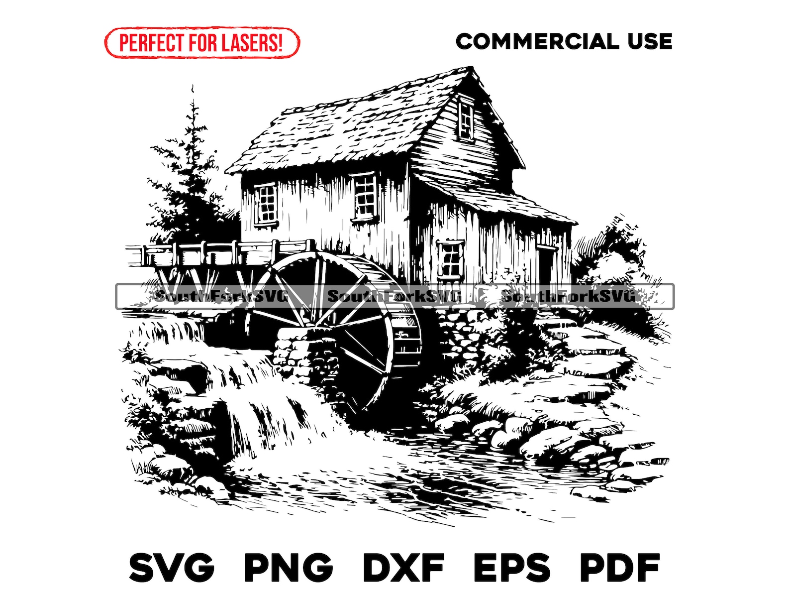 Laser Engrave Files Water Mill by the Creek Svg Png Dxf Eps Pdf ...