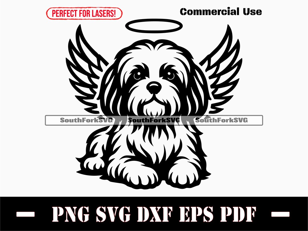 Shih Tzu Dog Angel Wings & Halo Svg Png Dxf Eps Pdf | Vector Graphic ...