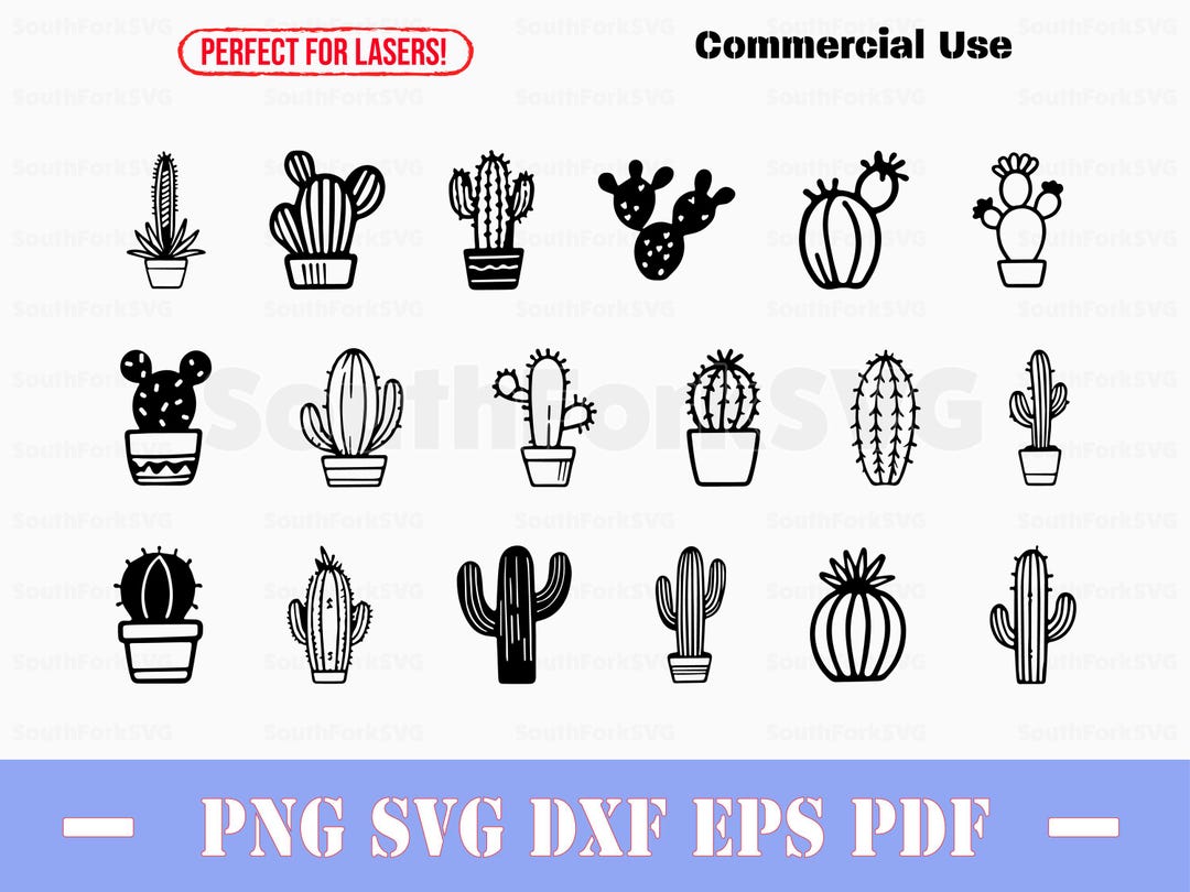 Simple Cactus Bundle Svg Png Dxf Eps Pdf | Vector Graphic Cut Print Dye ...