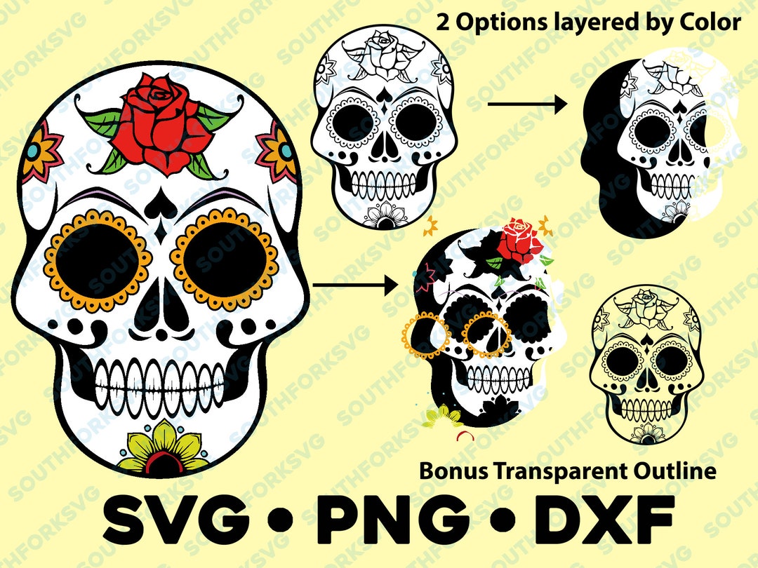 Sugar Skull SVG PNG DXF Layered by Color Silhouette Cameo Graphic ...