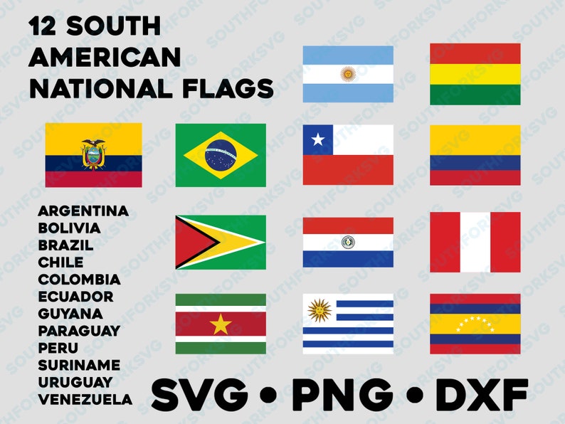South American Flags Bundle SVG PNG DXF Vector Graphic Design Digital ...
