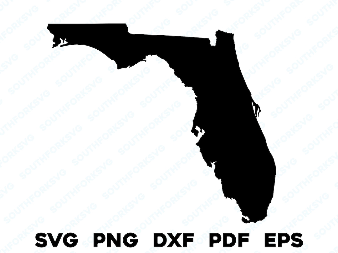 Florida State Shape Map Silhouette | Svg Png Dxf Eps Pdf | Transparent ...