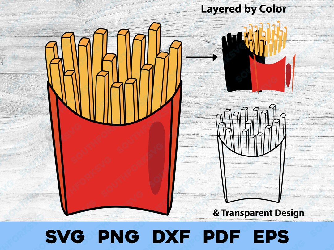 French Fries Svg Png Dxf Pdf Eps Layered by Color Cut File Clip Art ...