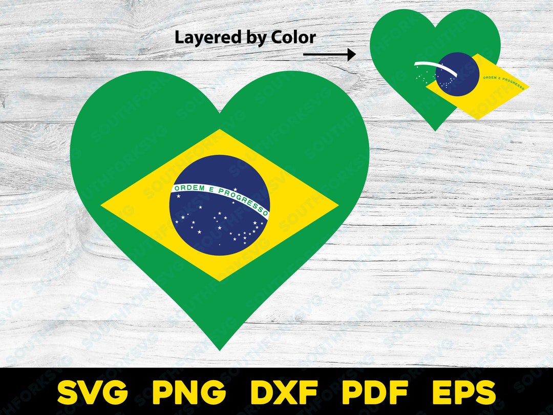 Brazil Flag Heart Layered by Color | Svg Png Dxf Eps Pdf | Vector ...