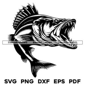 Walleye Jumping 6 Svg Png Dxf Eps Pdf Transparent Vector Graphic Design ...