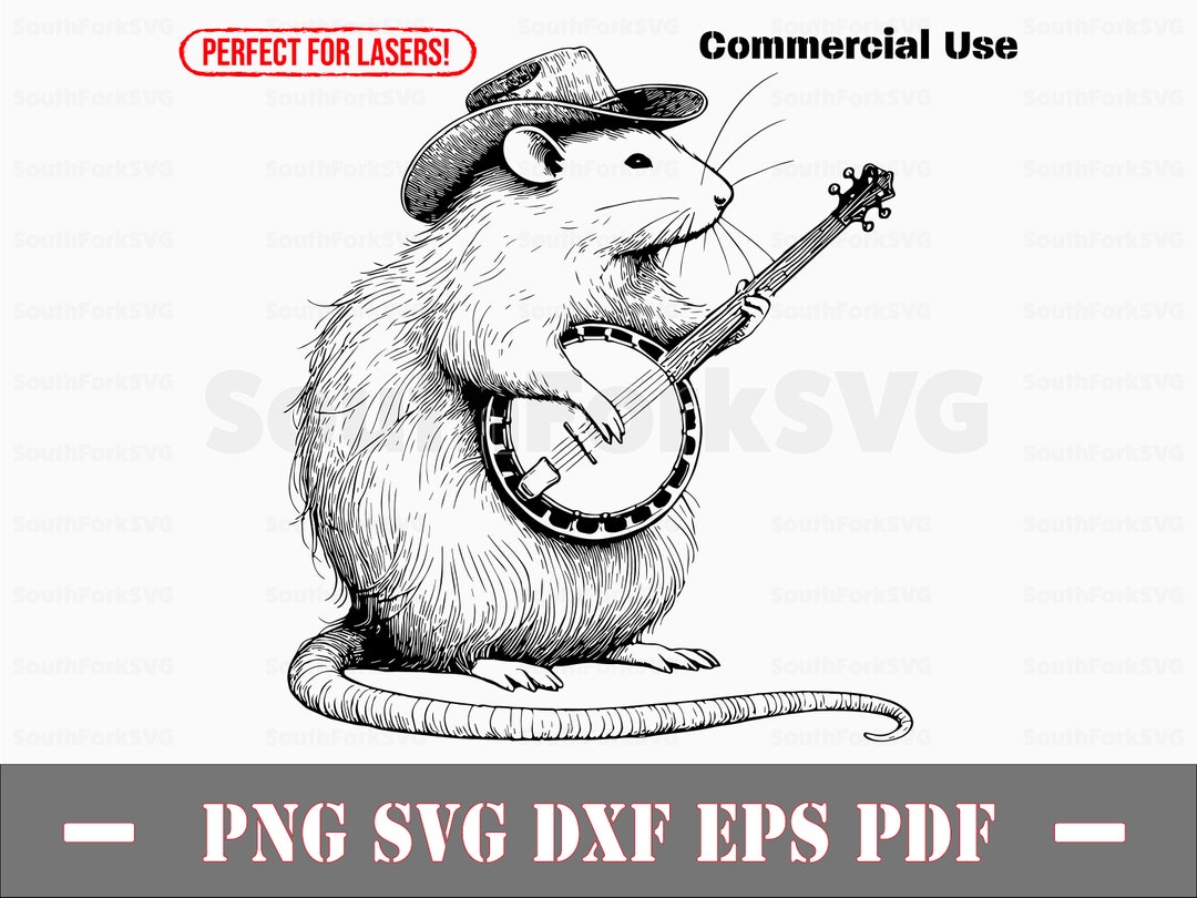 Rat Playing Banjo Svg Png Dxf Eps Pdf | Laser Engrave Cut Print Files ...