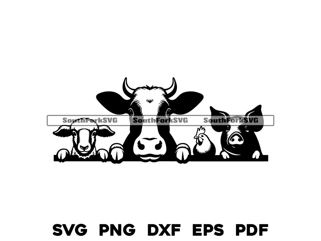 Farm Animals Peeking Design Svg Png Dxf Eps Pdf Laser Engrave Cut Print ...