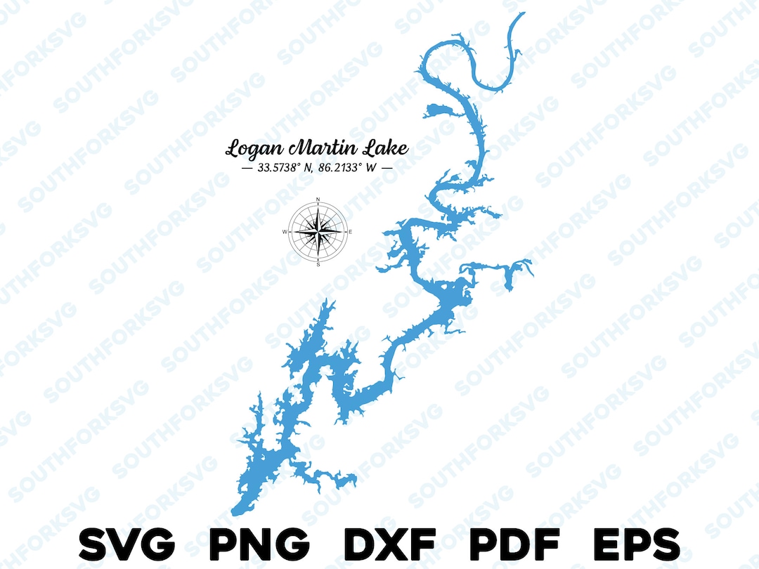 Logan Martin Lake Alabama Map Shape Silhouette Svg Png Dxf Pdf Eps ...