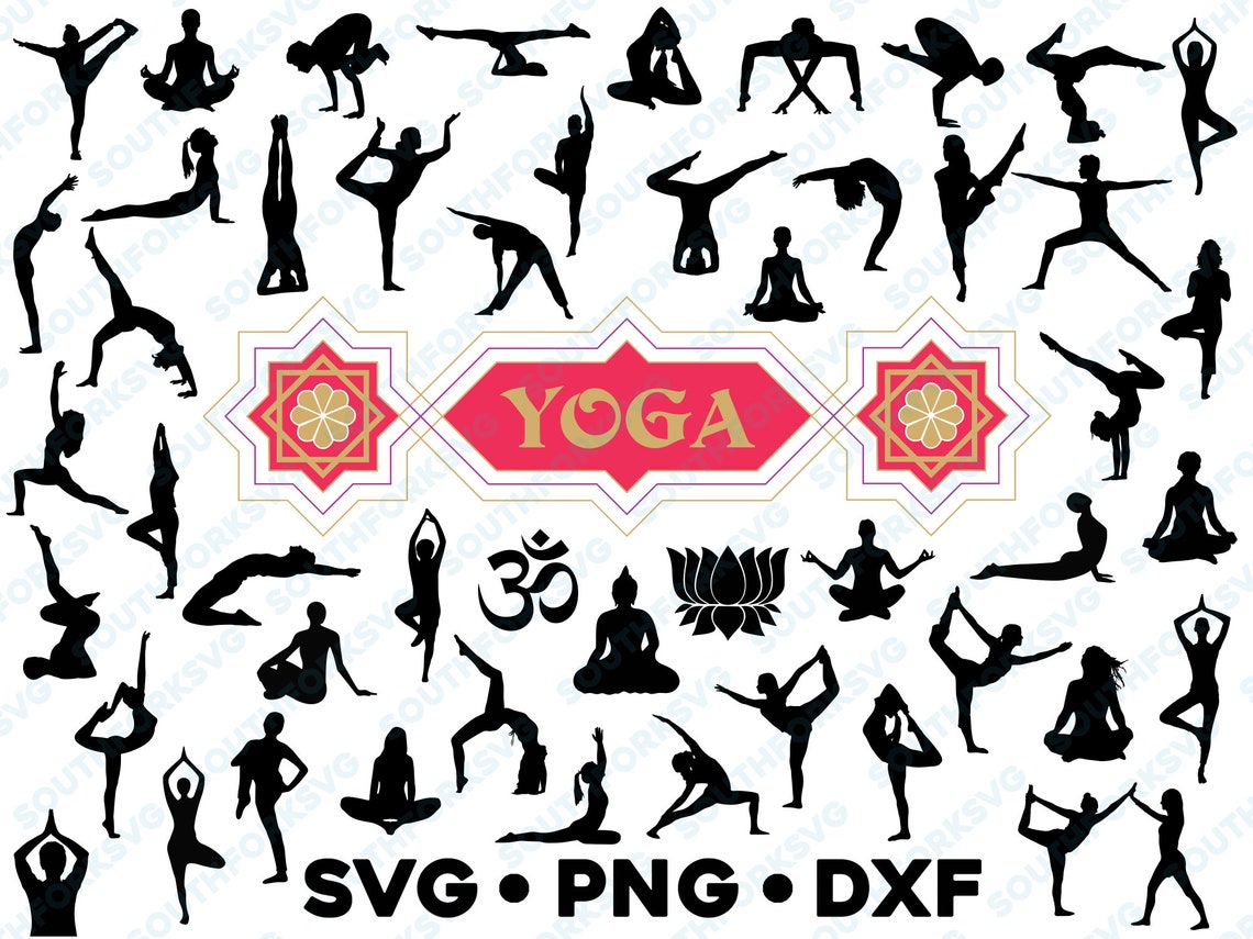 50 Yoga Poses Silhouettes Bundle SVG PNG DXF Digital Vector | Etsy