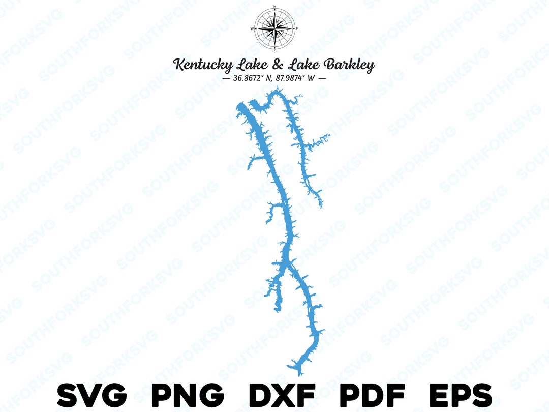 Kentucky Lake & Lake Barkley Map Shape Silhouette Svg Png Dxf Pdf Eps ...