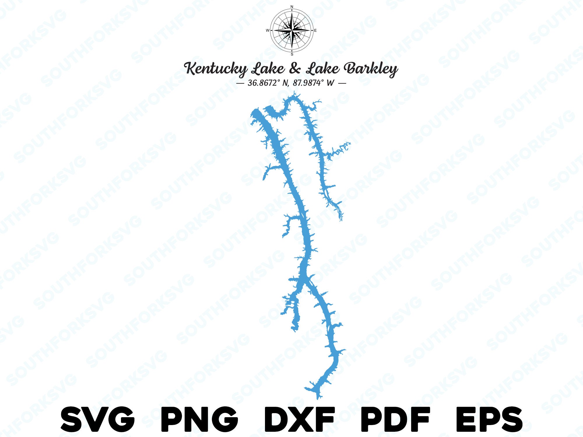 Kentucky Lake & Lake Barkley Map Shape Silhouette Svg Png Dxf Pdf Eps ...