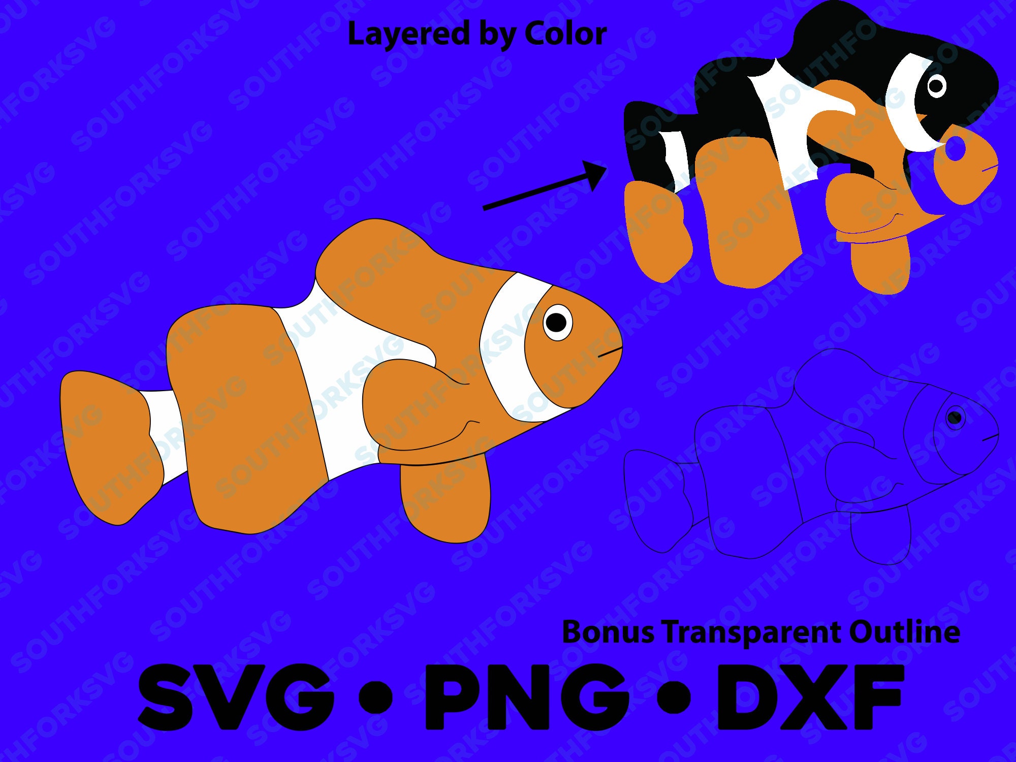Pez payaso SVG PNG DXF Capas por Color Cortar Archivo vector - Etsy España