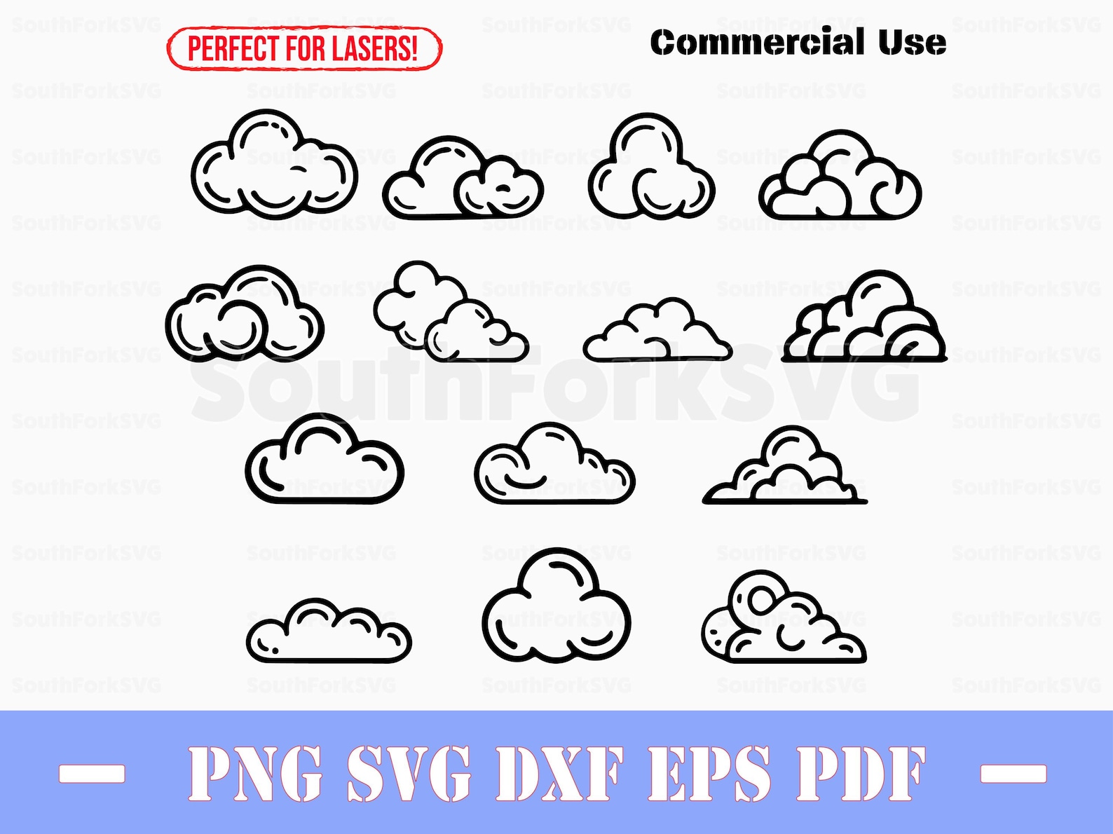 Simple Clouds SVG Bundle Svg Png Dxf Eps Pdf | Vector Graphic Cut Print ...