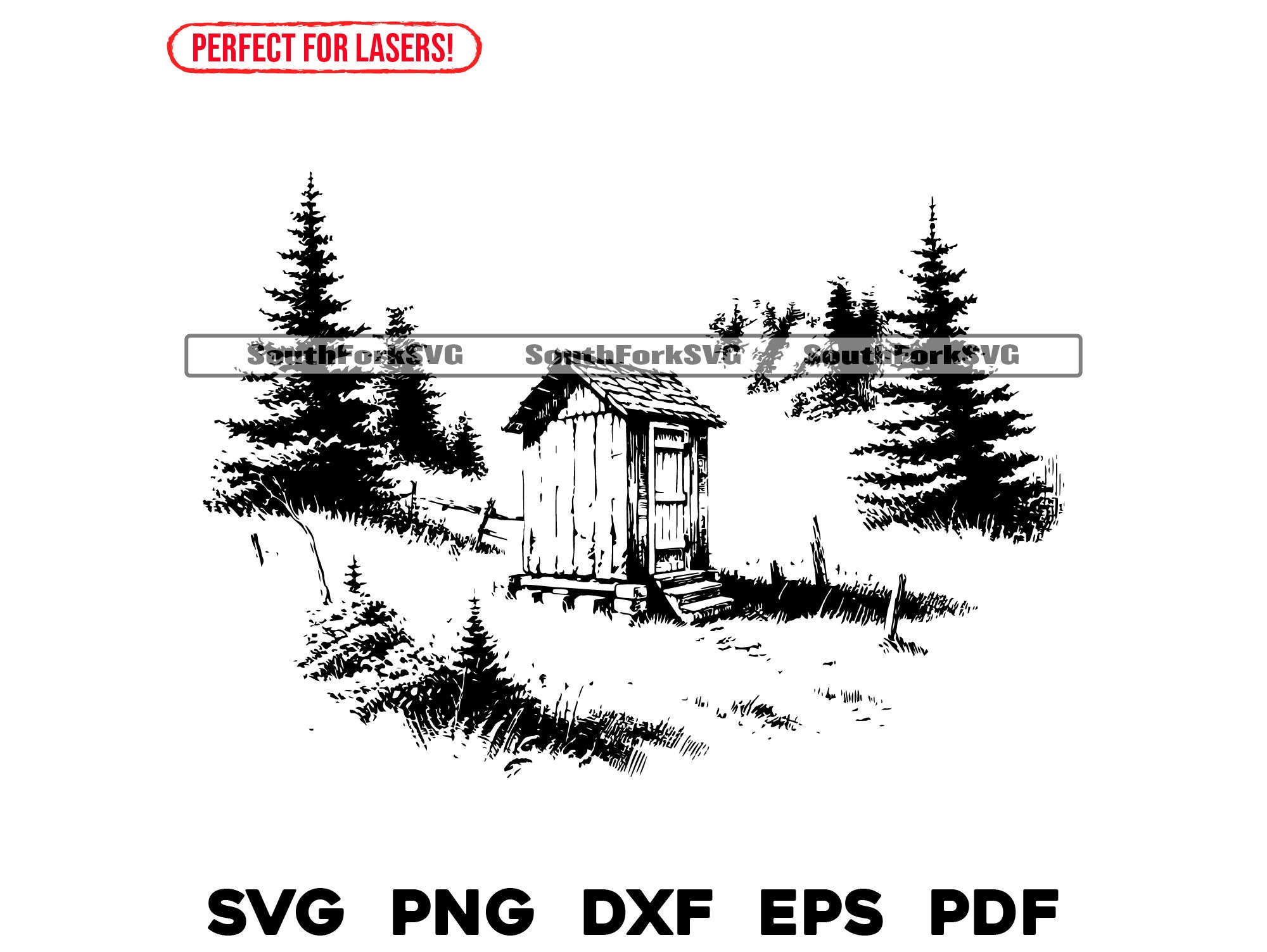 Laser Engrave File Rustic Outhouse Svg Png Dxf Eps Pdf Cottage Scene ...