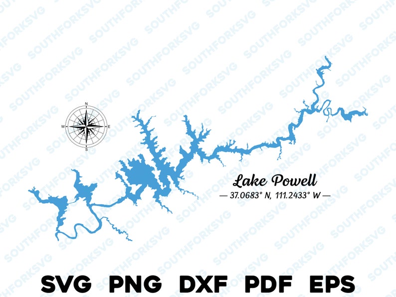 Lake Powell Arizona Map Shape Silhouette Svg Png Dxf Pdf Eps Vector ...
